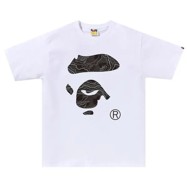 A BATHING APE Layered Line Camo Ape Face Tee - White