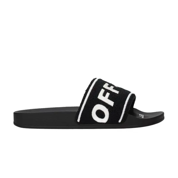 Off-White Towel Embroidery Sliders - Black