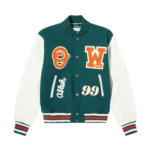 Off-White Barrel Leather Varsity Jacket - Green