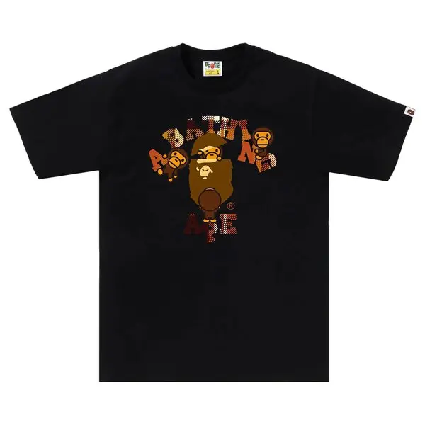 A BATHING APE Check College Milo Tee - Black