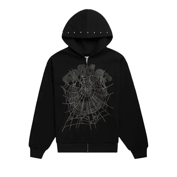 SP5DER Og Web Studded Zip Hoodie - Black