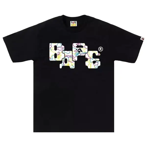 A BATHING APE Neon Camo 8bit Logo Tee - Black