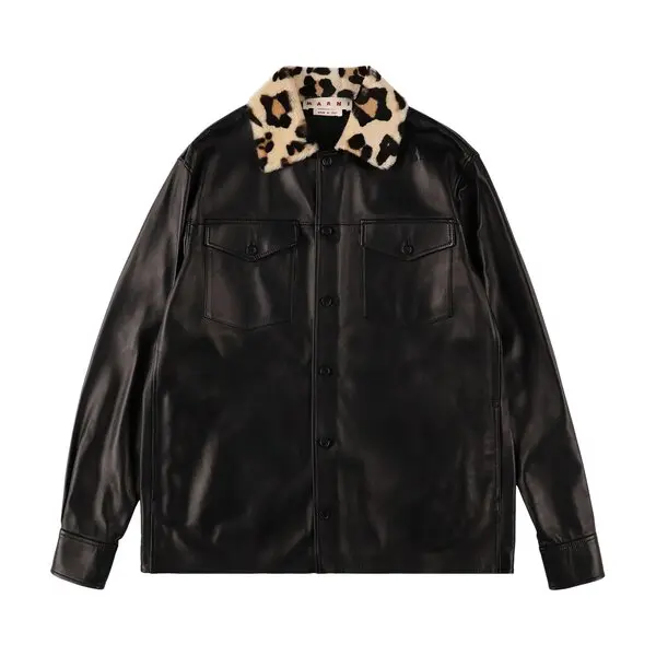 Marni Leather Shirt With Shearling Collar