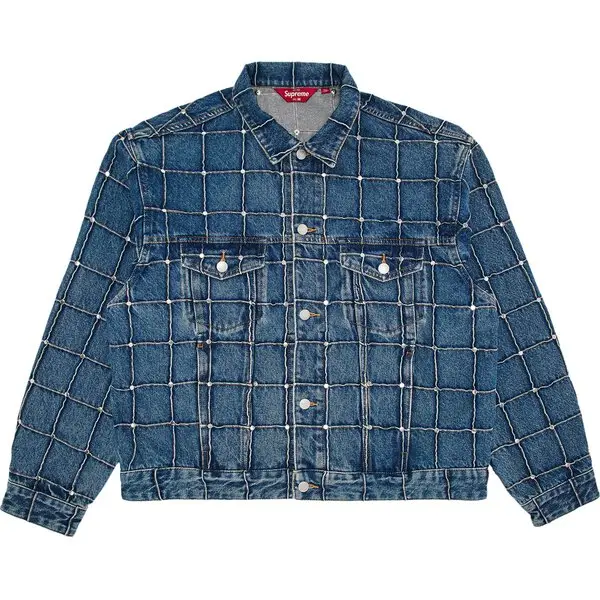 Supreme Studded Seam Denim Trucker Jacket - Blue