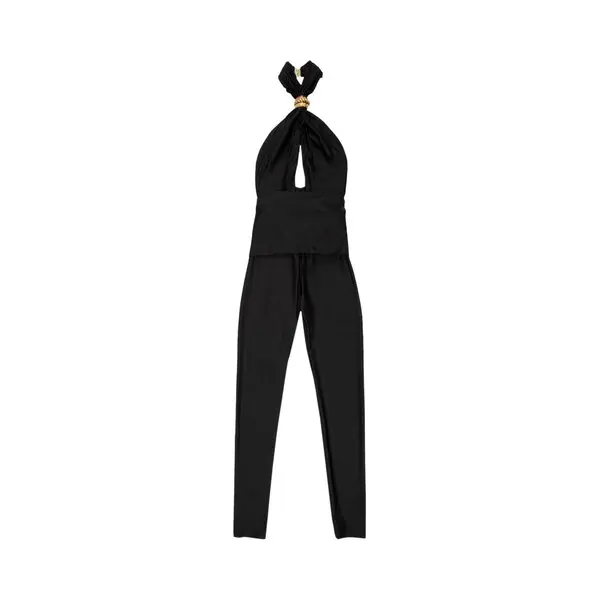 Saint Laurent Jeweled Halter Jumpsuit - Black