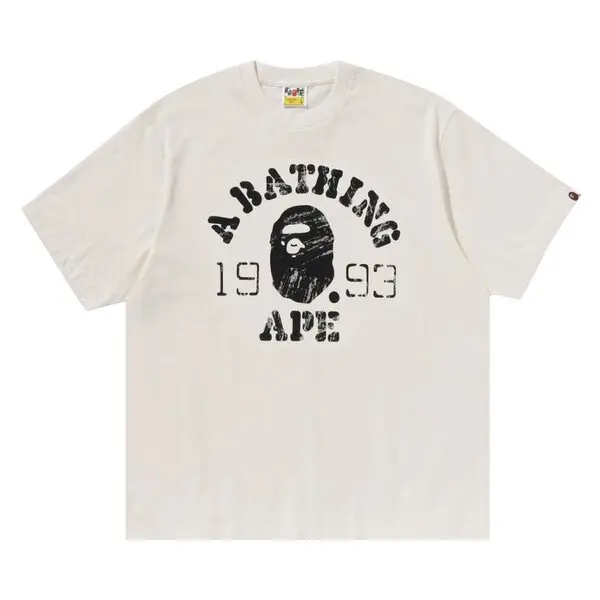A BATHING APE Screen Print College Relaxed Fit Tee - White