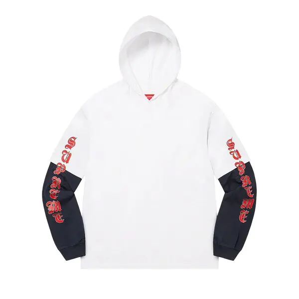 Supreme Layered Hooded Long-sleeve Top - White