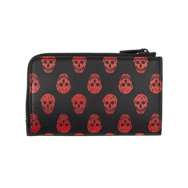 Alexander McQueen Biker Skull Zip Card Holder /red - Black