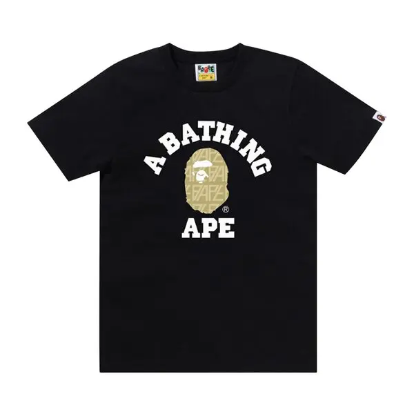 A BATHING APE Logo Monogram College Tee - Black