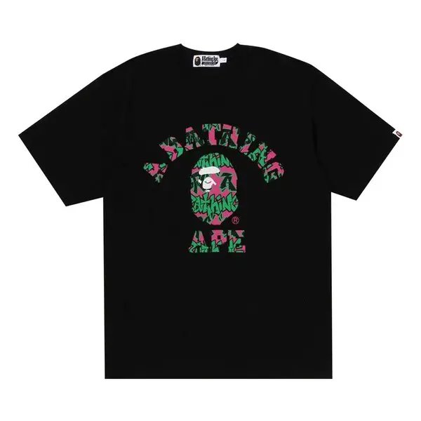 A BATHING APE Graffiti Pattern College Tee - Black