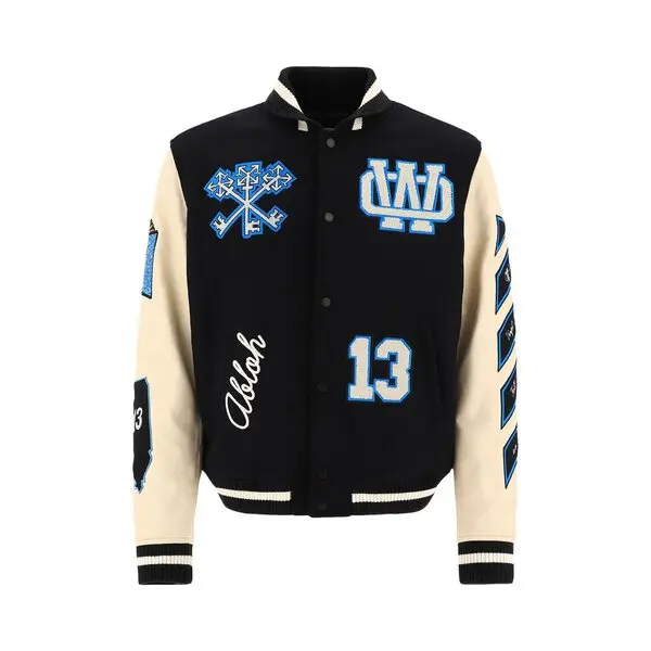 Off-White Logo Patch Varsity Jacket - Black