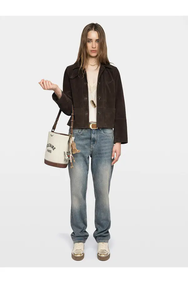 Zadig&Voltaire Lessa Suede Leather Jacket - Brown / Pink / Yellow
