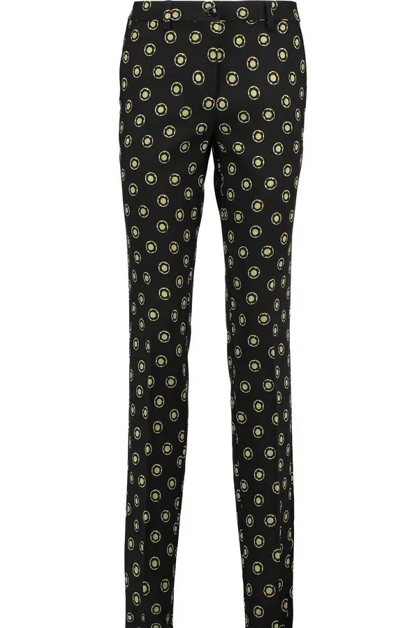 Etro Printed Slim-leg Wool-blend Crepe Pants - Black