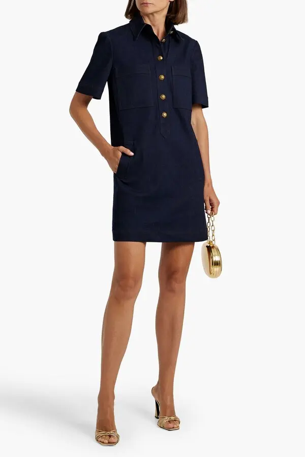 Veronica Beard Koulis Denim Mini Shirt Dress - Dark Denim