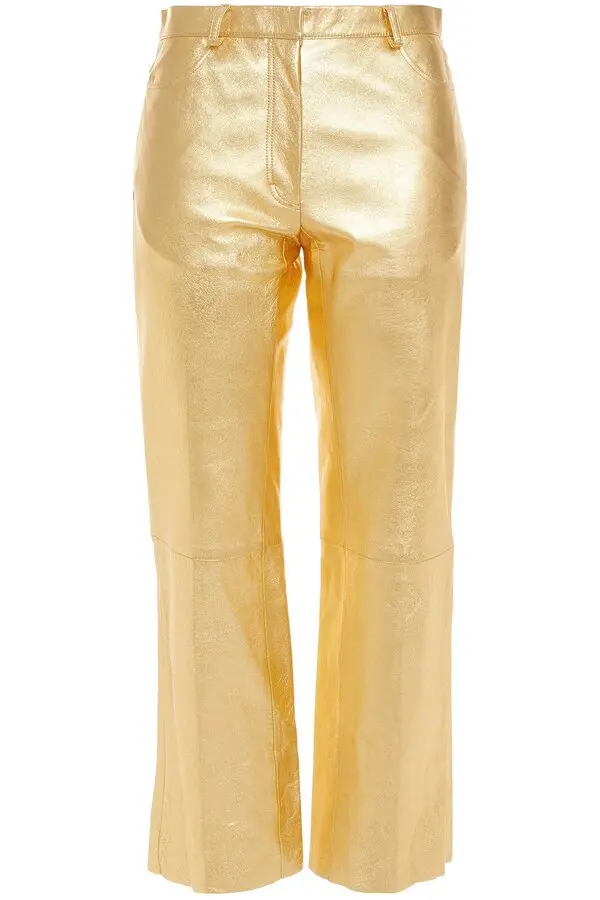 Sandro Metallic Textured-leather Kick-flare Pants - Gold