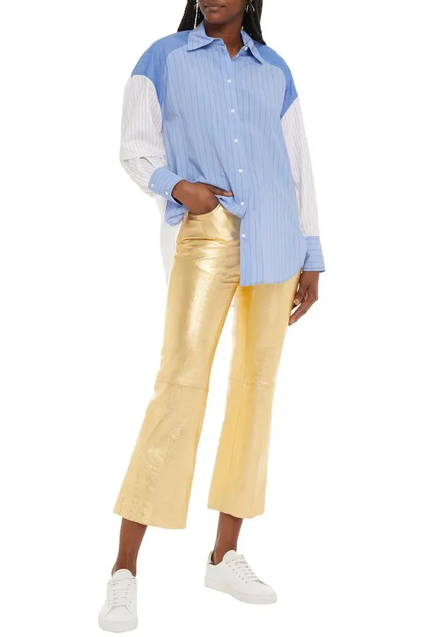 Sandro Metallic Textured-leather Kick-flare Pants