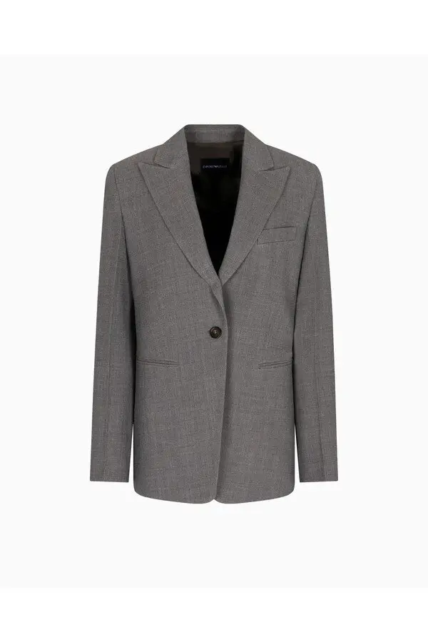 Emporio Armani Mouliné Wool Crêpe Blazer - Brown