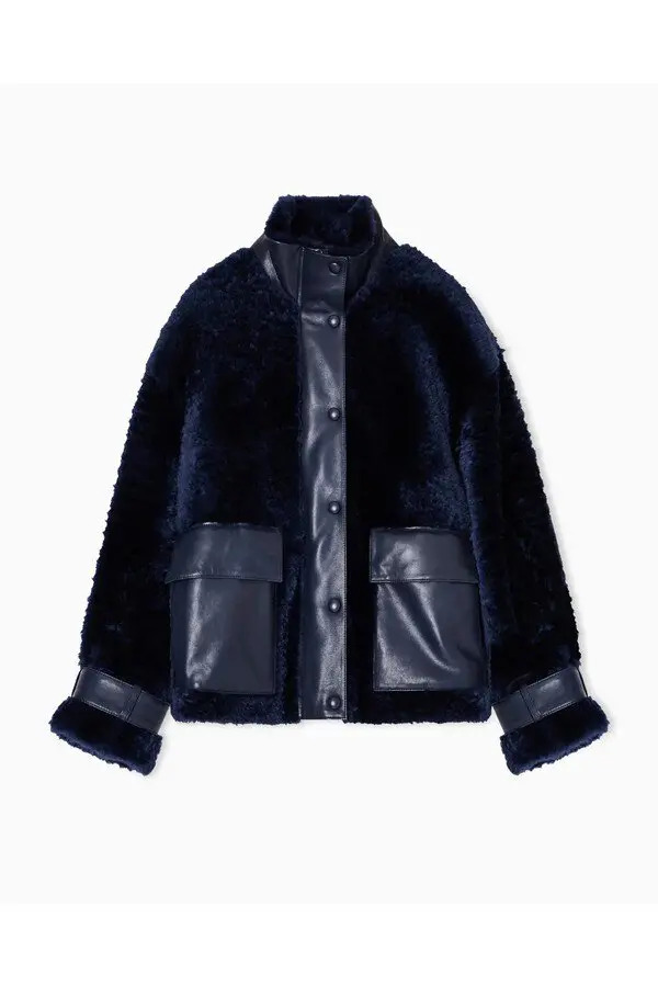 Emporio Armani Lamb Shearling Sheepskin With Nappa-leather Details - Blue