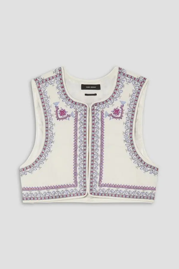 Isabel Marant Cruz Cropped Embroidered Cotton Vest - White