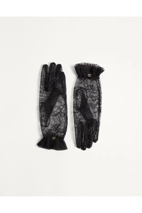 Valentino Garavani Vlogo Signature Lace Gloves - Black