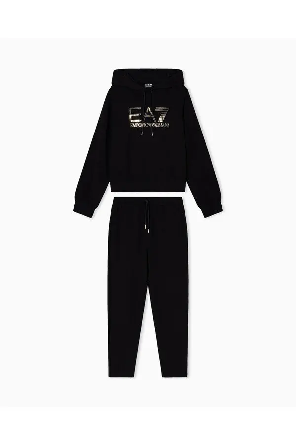 EA7 Organic Cotton-blend Tracksuit With Logo - Black