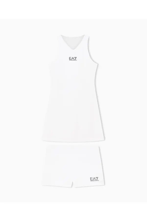 EA7 Tennis Pro Ventus7 Technical Fabric Dress - White