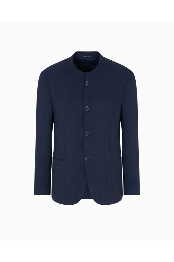 Giorgio Armani Cupro And Viscose Micro Chevron Single-breasted Jacket - Blue