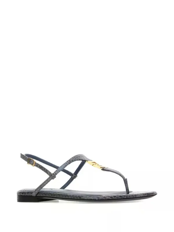 Fendi Ff Logo Leather Sandals - Blue