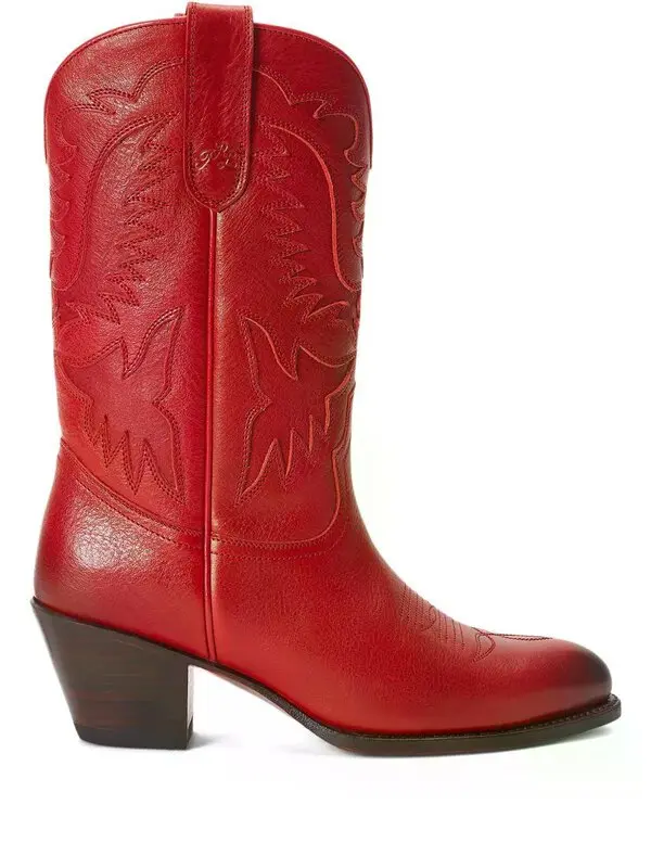 Polo Ralph Lauren Leather Cowboy Boots - Red