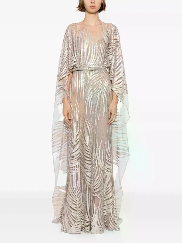 Elie Saab Embroidered Tulle Long Dress In Grey - 68% Off | Editorialist