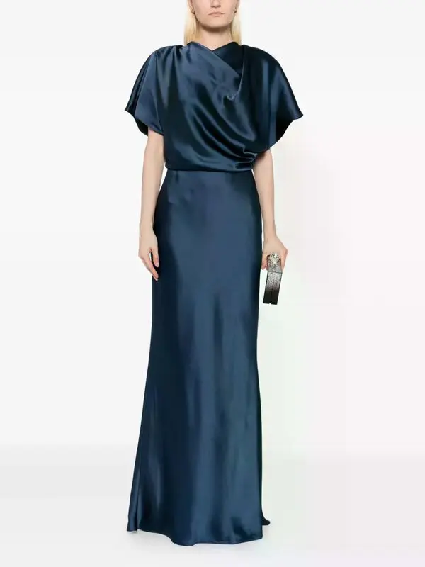 Amsale Satin Draped Gown - Blue