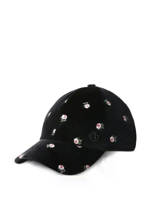 MAISON MICHEL Floral-embroidered Cap - Black