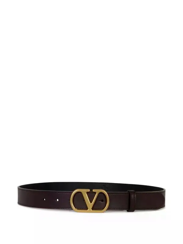 Valentino Garavani Leather V-logo Buckle Belt - Brown