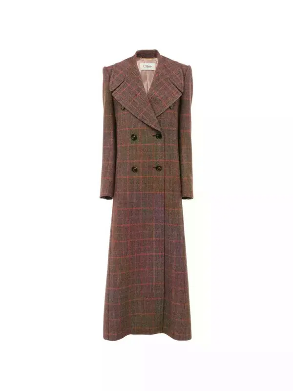 Chloé Prince Of Wales-check Wool Coat - Brown