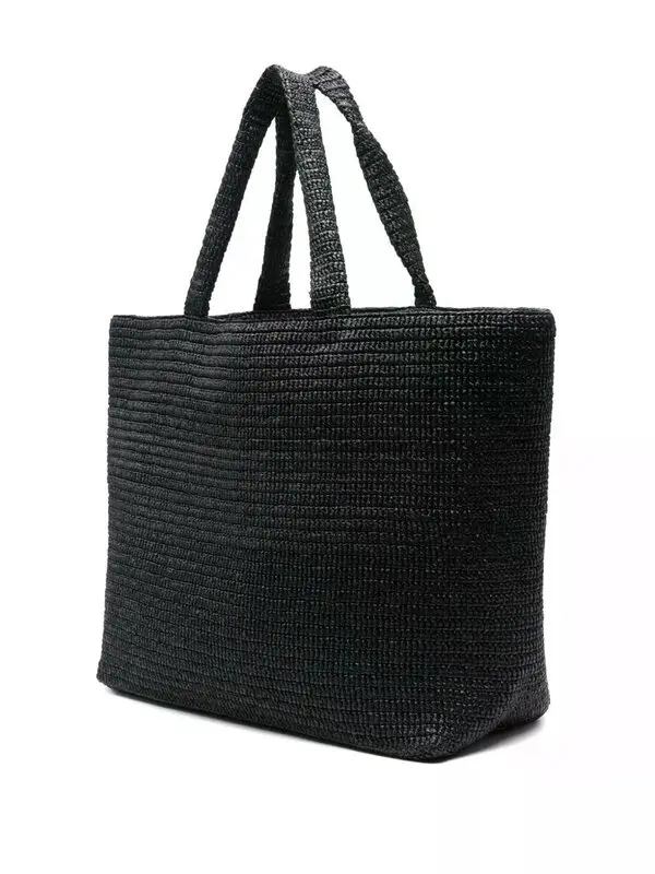 Saint Laurent Logo-embossed Raffia Tote Bag - Black