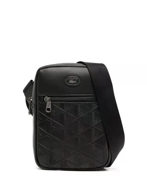 Lacoste Embossed-monogram Panelled Messenger Bag - Black