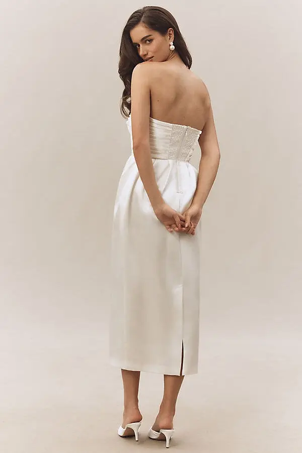 Bhldn Strapless Satin Midi Dress