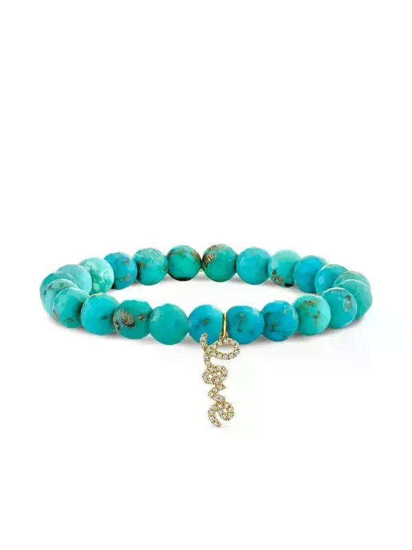 SYDNEY EVAN 14ct Yellow Diamond And Turquoise Love Script Bracelet - Gold