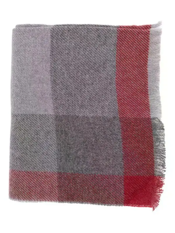 Brunello Cucinelli Checked-pattern Frayed-edge Scarf - Grey