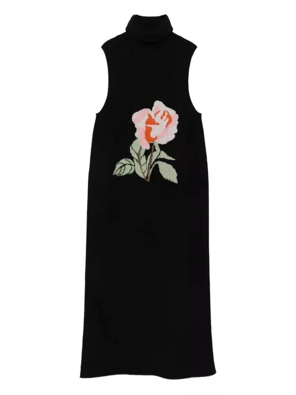 Nanushka Rose-embroidered Turtleneck Midi Dress - Black