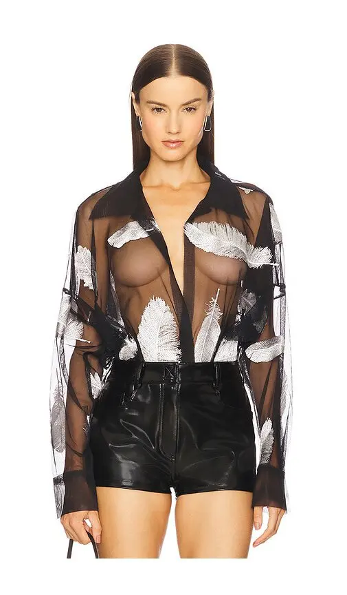 Norma Kamali Boyfriend Neck Shirt Bodysuit