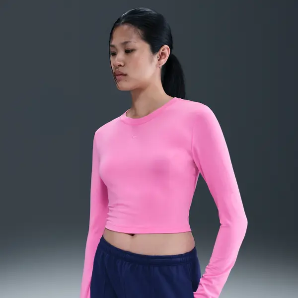 Nike Sportswear Chill Knit Slim Long-Sleeve Cropped Top Pink
