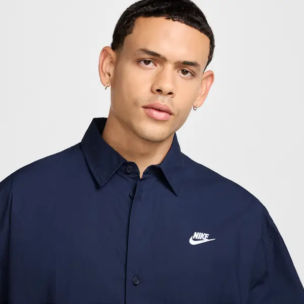 Nike Club Short-Sleeve Button-Up Shirt In Blue - 24% Off