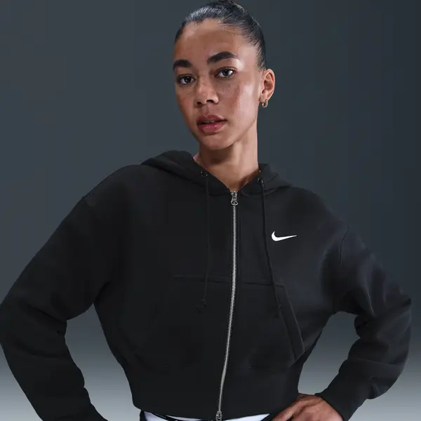 Nike Sportswear Phoenix Fleece Loose Full-zip Cropped Hoodie - Black