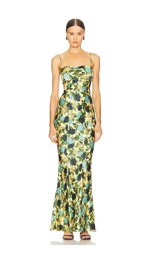 Saloni Renee Long Floral Silk Gown Lantana Aquatic Editorialist