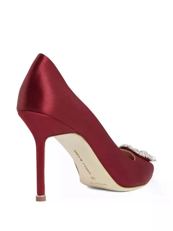 Manolo Blahnik 100mm Hangisi Crystal-embellished Satin Pumps
