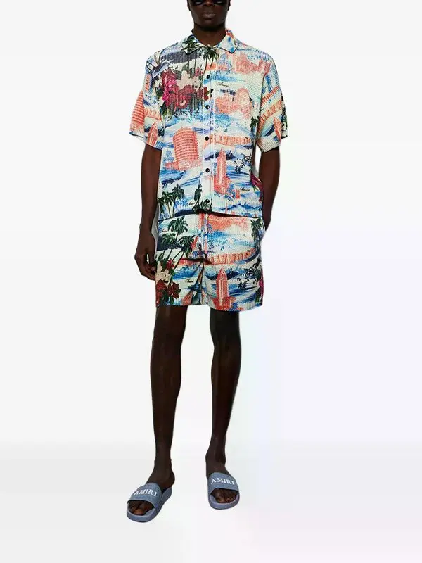 Amiri Cityscape Printed Drawstring Shorts - Blue