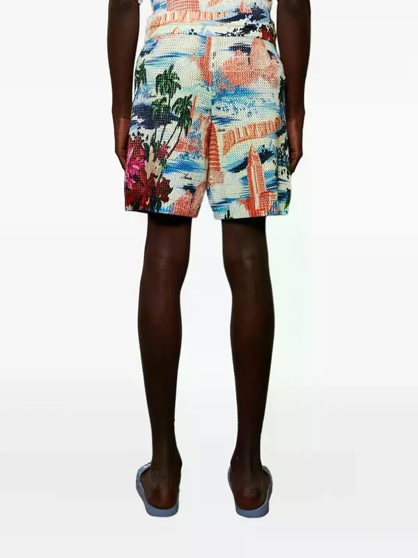 Amiri Cityscape Printed Drawstring Shorts - Blue