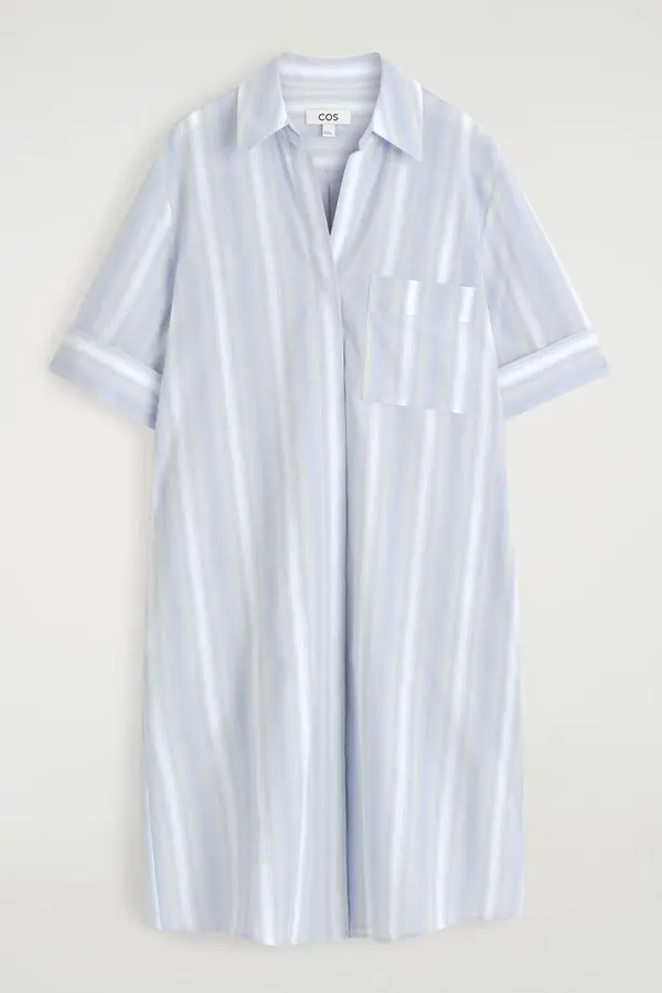 Cos Striped Cotton-Linen Shirt Dress In Light Blue - 25% Off | Editorialist