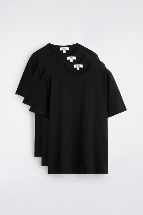 Cos 3-pack Cotton Crew-neck T-shirts - Black